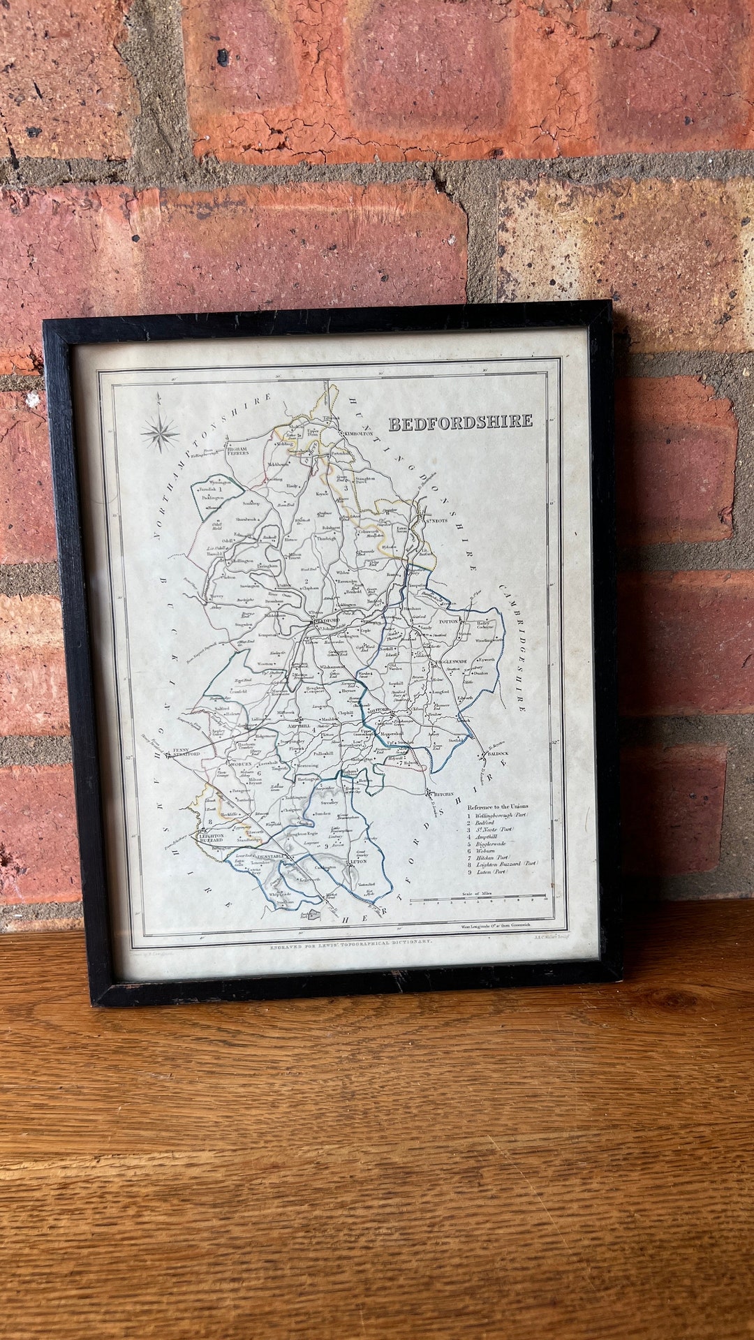 1840’s Map of Bedfordshire Antique Engraving by J. C. Walker After R ...