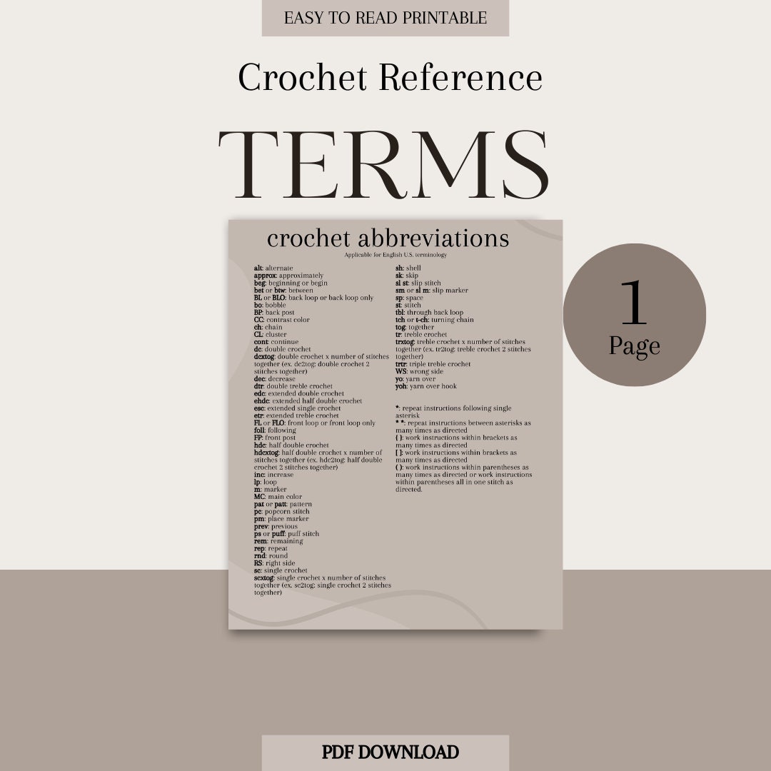 Crochet Pattern Abbreviations for Crochet, Legend for Crochet Pattern ...