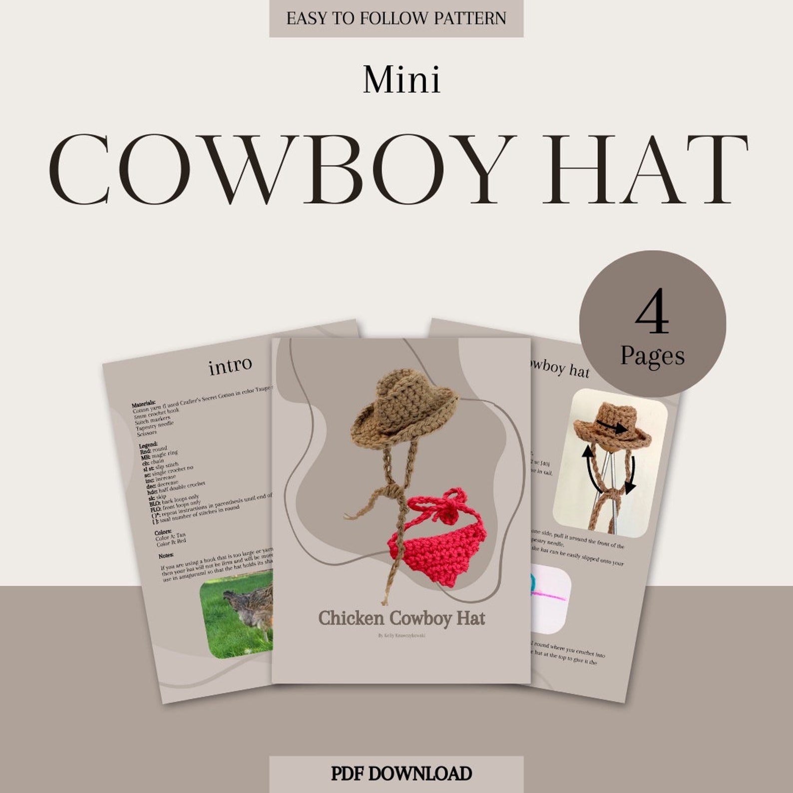 Crochet Pattern Cowboy Hat Chicken Hat Crochet Pattern Hat for Chicken ...