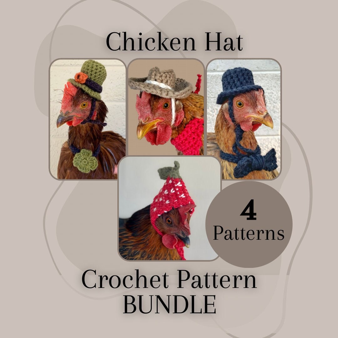 Chicken Hat Crochet Pattern Bundle: Cowboy, Leprechaun, Strawberry ...