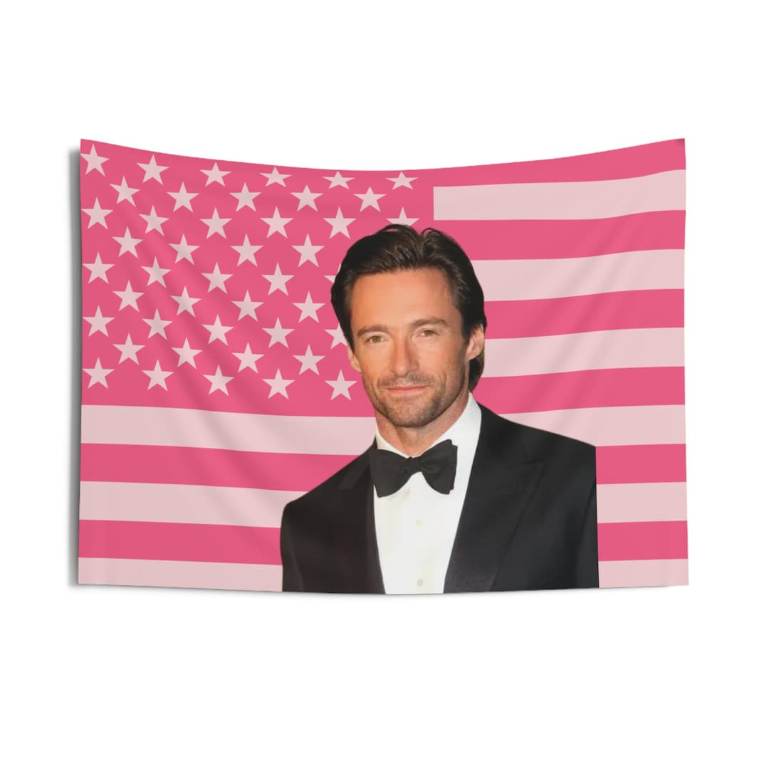 Hugh Jackman Pink American Flag Tapestry, Aesthetic Room Decor, Funny ...