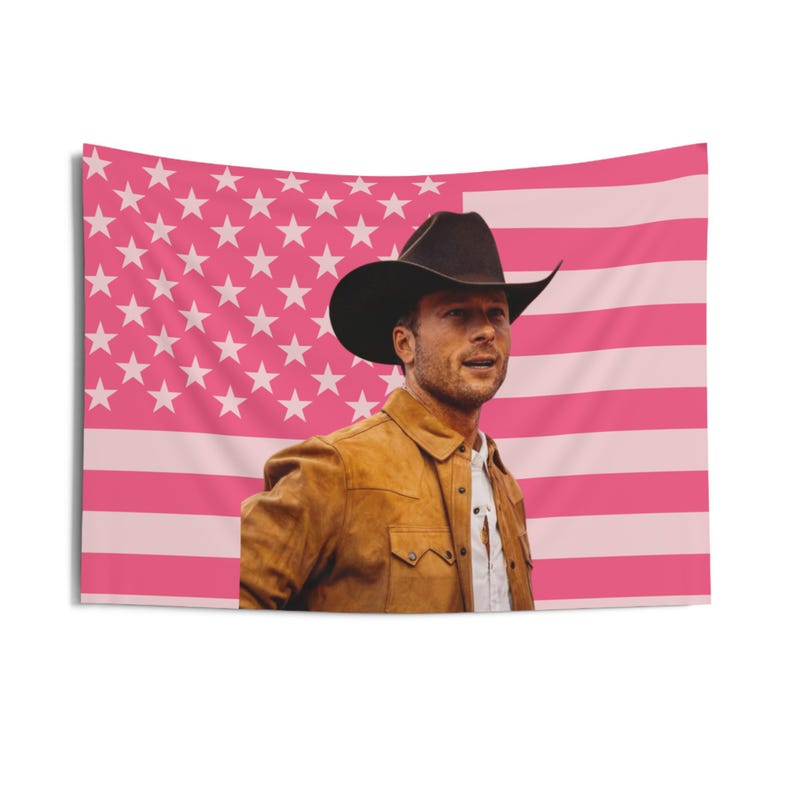 Glen Powell Pink American Flag Tapestry, Aesthetic Room Decor, Funny ...