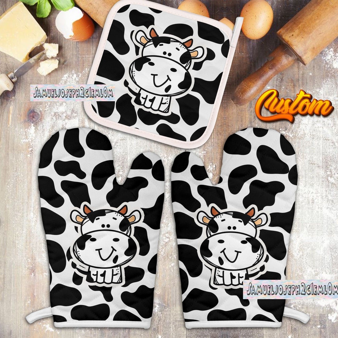 Cute Cow Pattern Oven Mitts and Pot-holder, Funny Oven Mitts Set ...