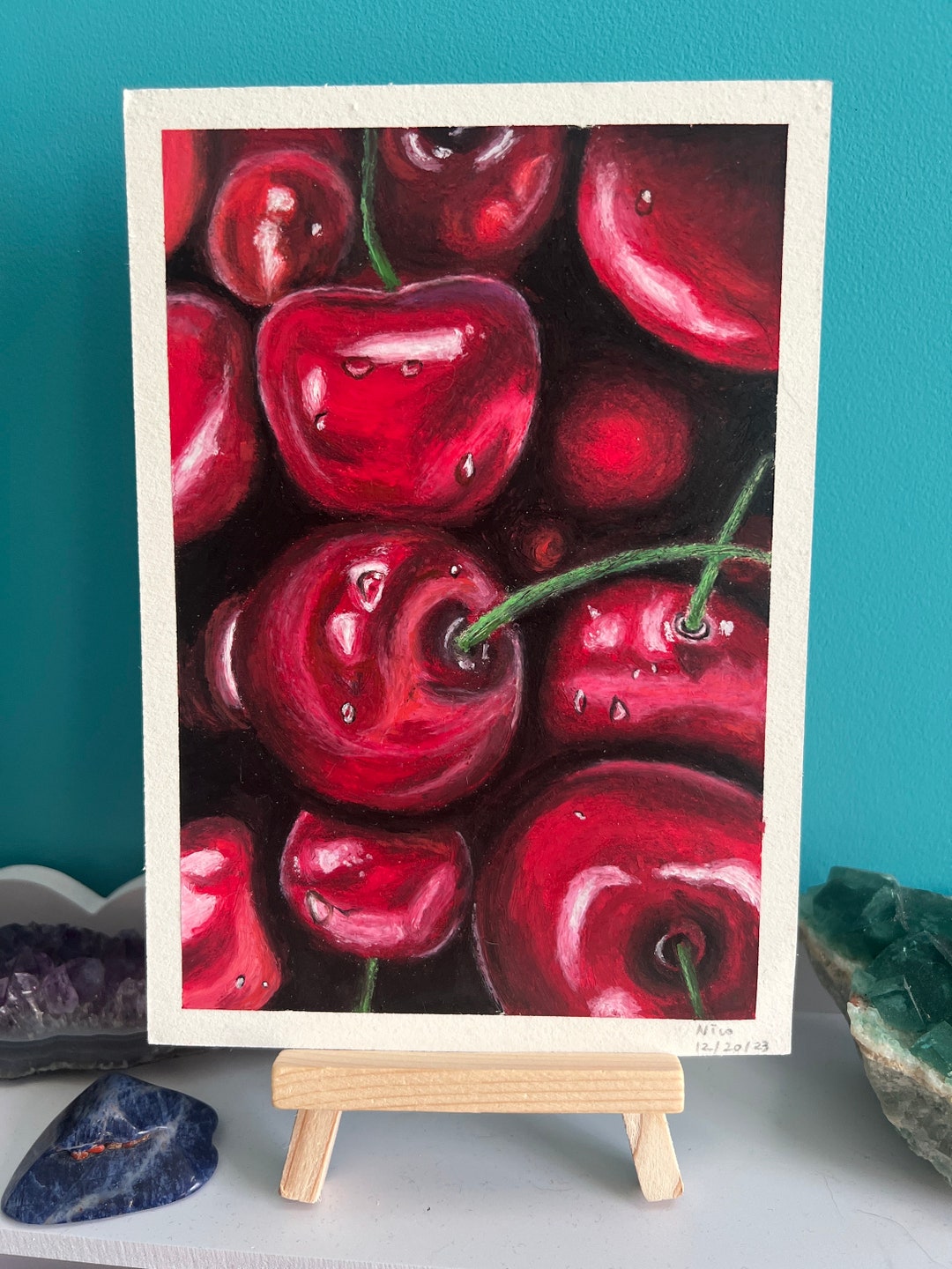 Hand Painted Juicy Cherries Oil Pastel Painting - Etsy
