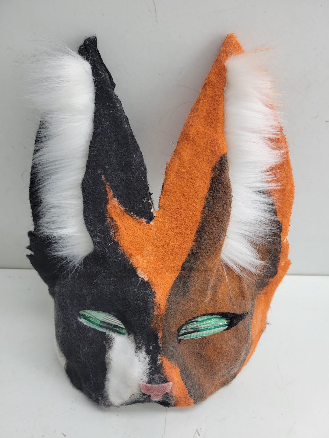 Handmade Calico Cat Spirit Mask – Fantasy Feline Costume With Faux Fur ...