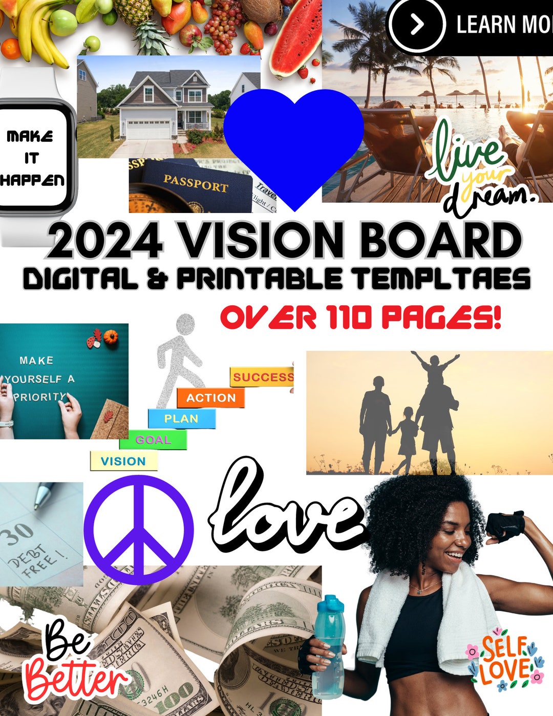 2024 Vision Board, Vision Board, Digital Vision Board, Over 110 Pages ...
