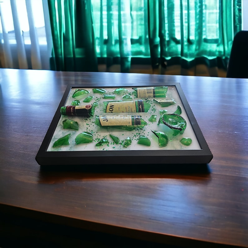 Jameson Whiskey Broken Bottle Resin Wall Art – Framed Upcycled Bar ...
