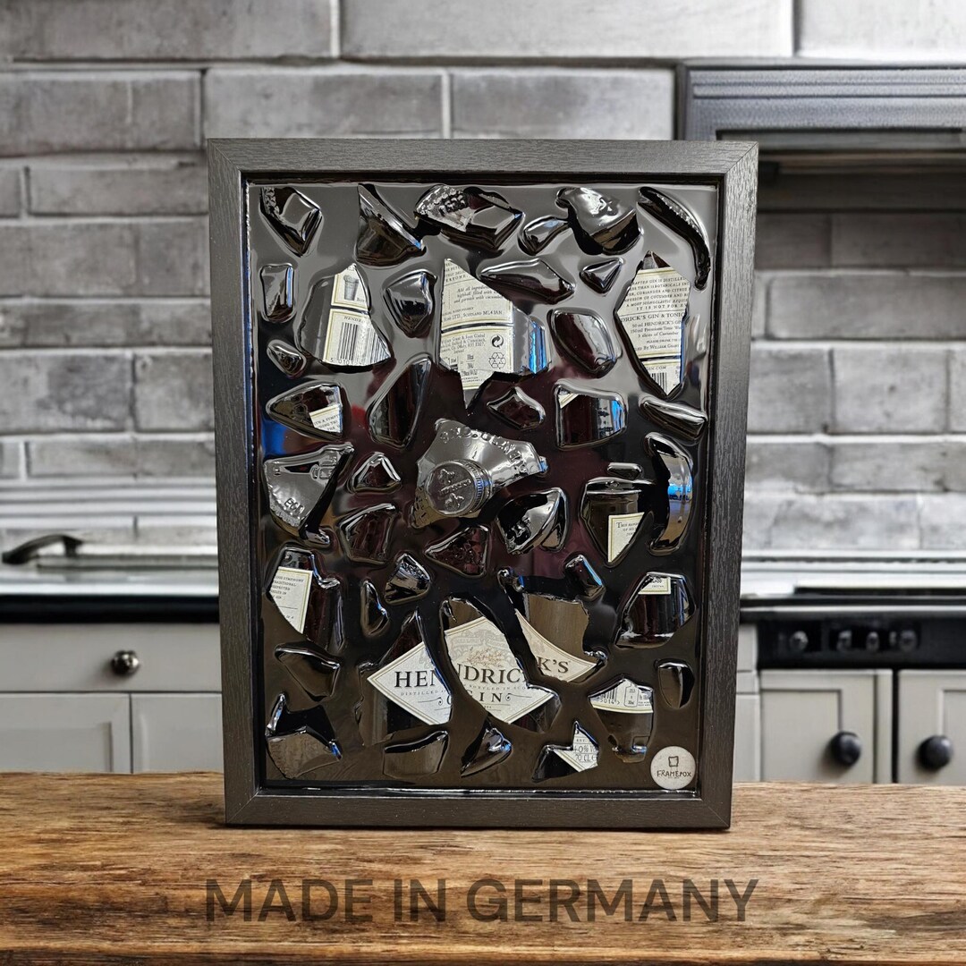 Hendrick's Gin Bottle Art | Upcycled Glass Wall Decor | Resin Framed ...