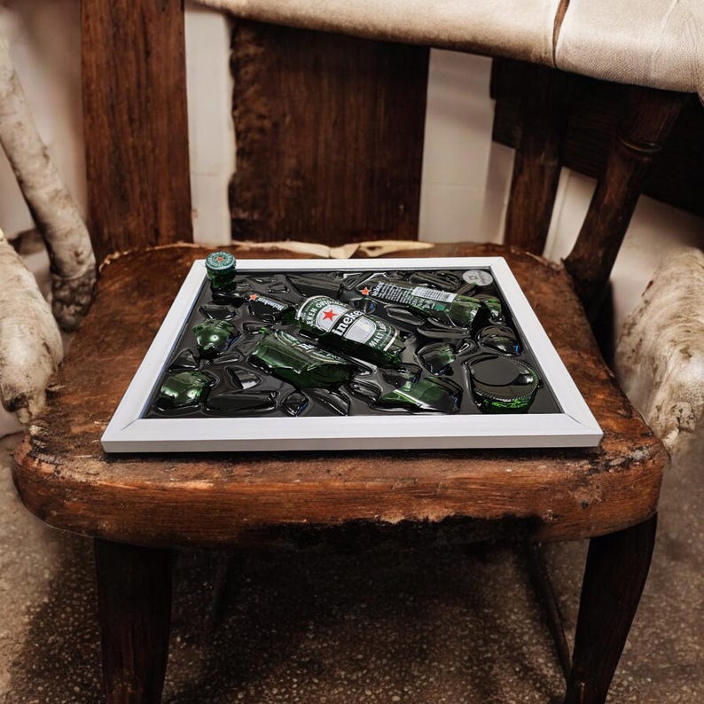 Heineken Bottle Frame Epoxy Wall Art, Decorative Broken Glass Wall Art ...