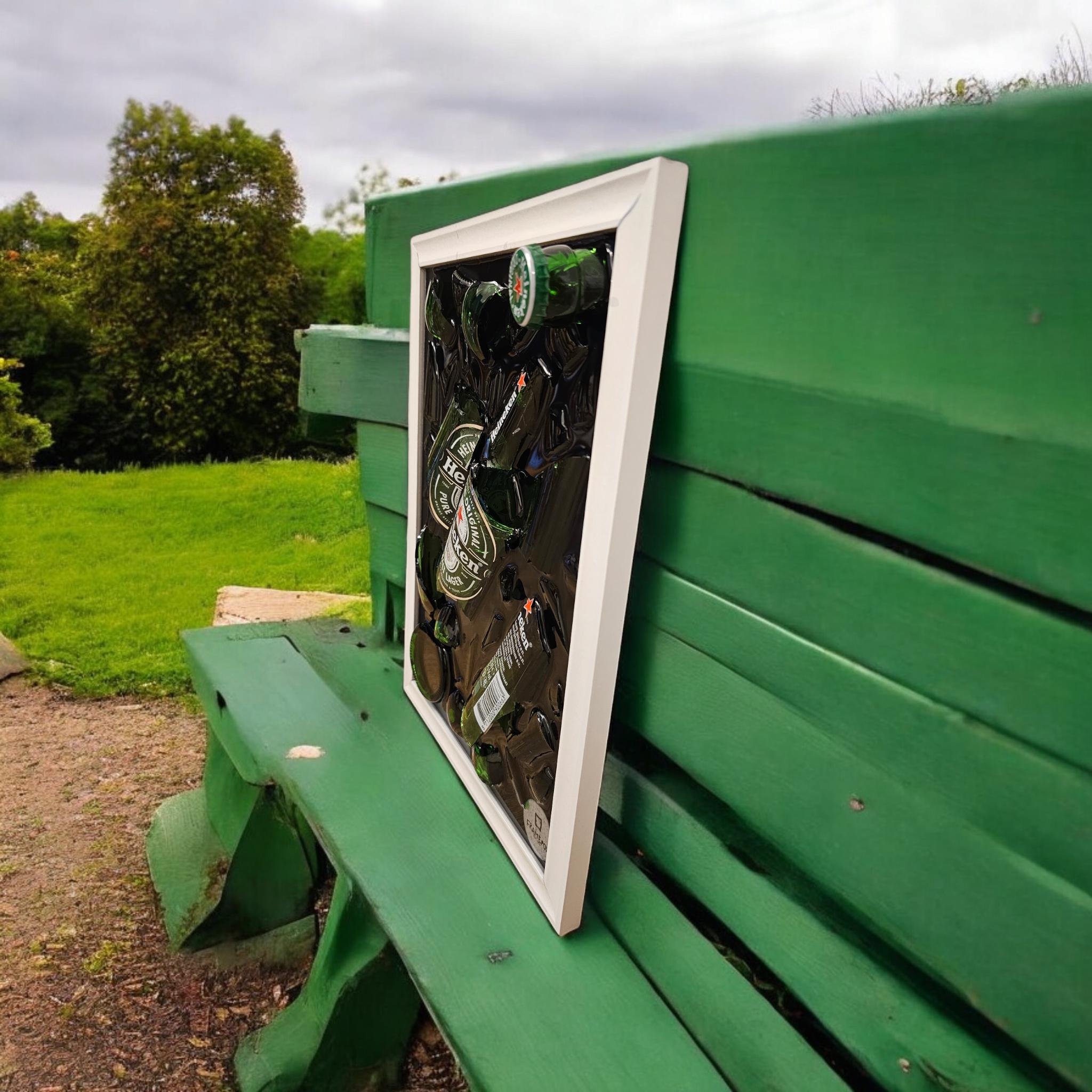 Heineken Bottle Frame Epoxy Wall Art, Decorative Broken Glass Wall Art ...