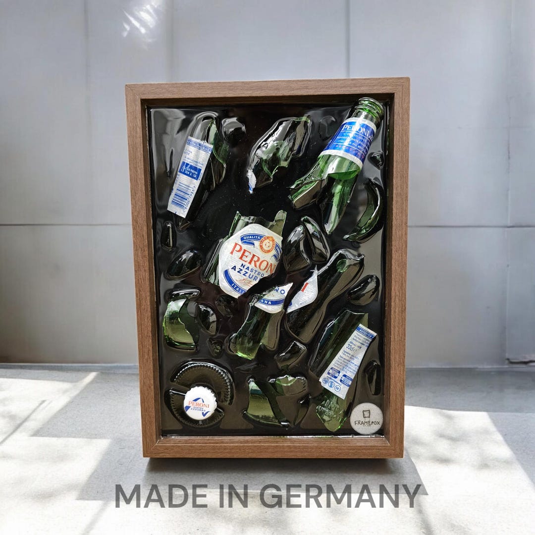 Peroni Nastro Bottle Frame Epoxy Wall Art, Decorative Broken Glass Wall ...