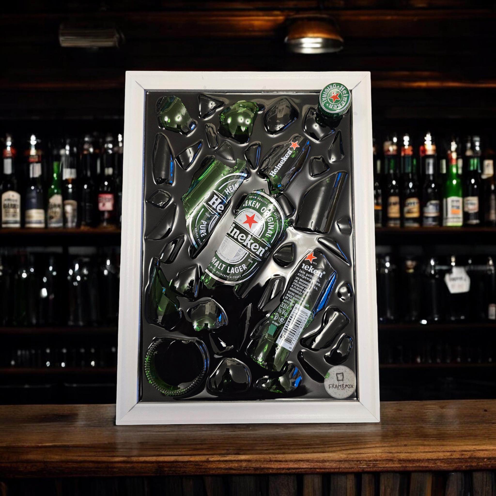 Heineken Bottle Frame Epoxy Wall Art, Decorative Broken Glass Wall Art ...