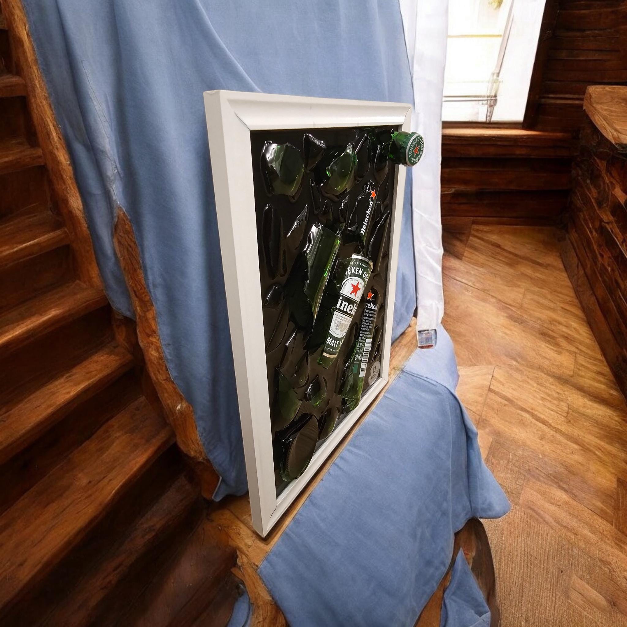 Heineken Bottle Frame Epoxy Wall Art, Decorative Broken Glass Wall Art ...