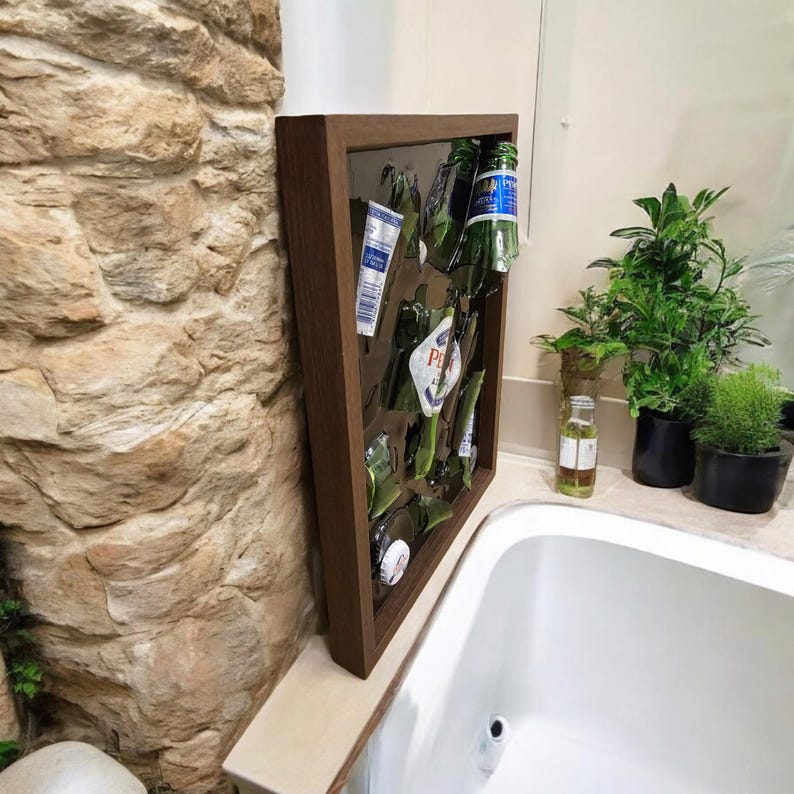 Peroni Nastro Bottle Frame Epoxy Wall Art, Decorative Broken Glass Wall ...