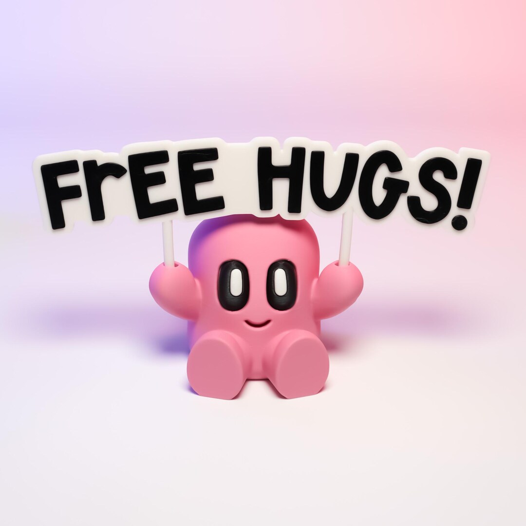 Pink Octopus With FREE HUGS Sign 3D Printed – Cute Kawaii Figurine ...
