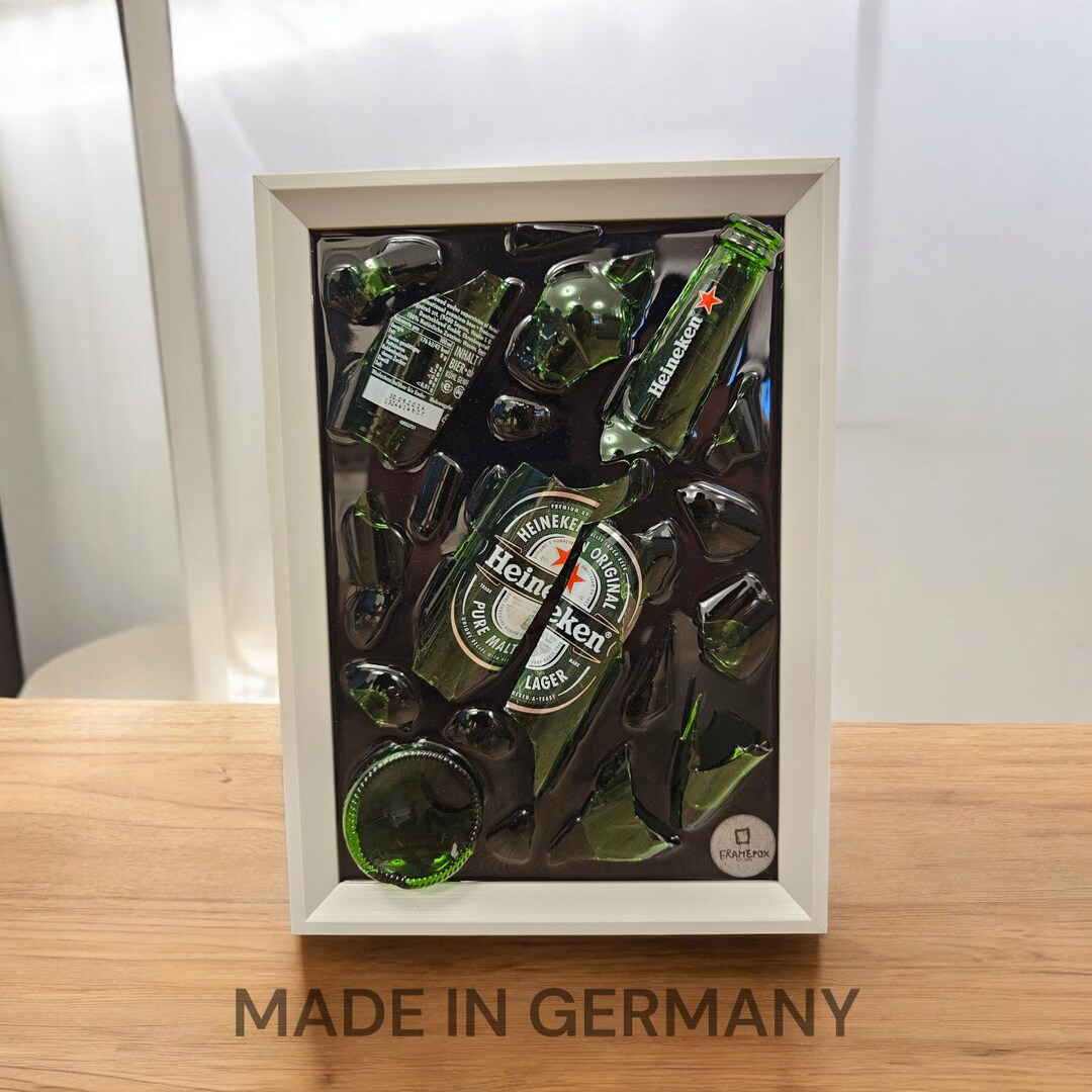 Heineken Bottle Frame Epoxy Wall Art, Decorative Broken Glass Wall Art ...