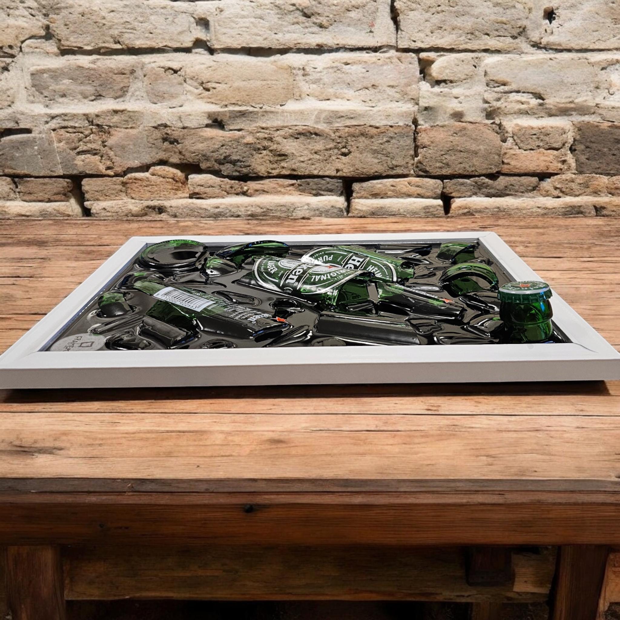 Heineken Bottle Frame Epoxy Wall Art, Decorative Broken Glass Wall Art ...
