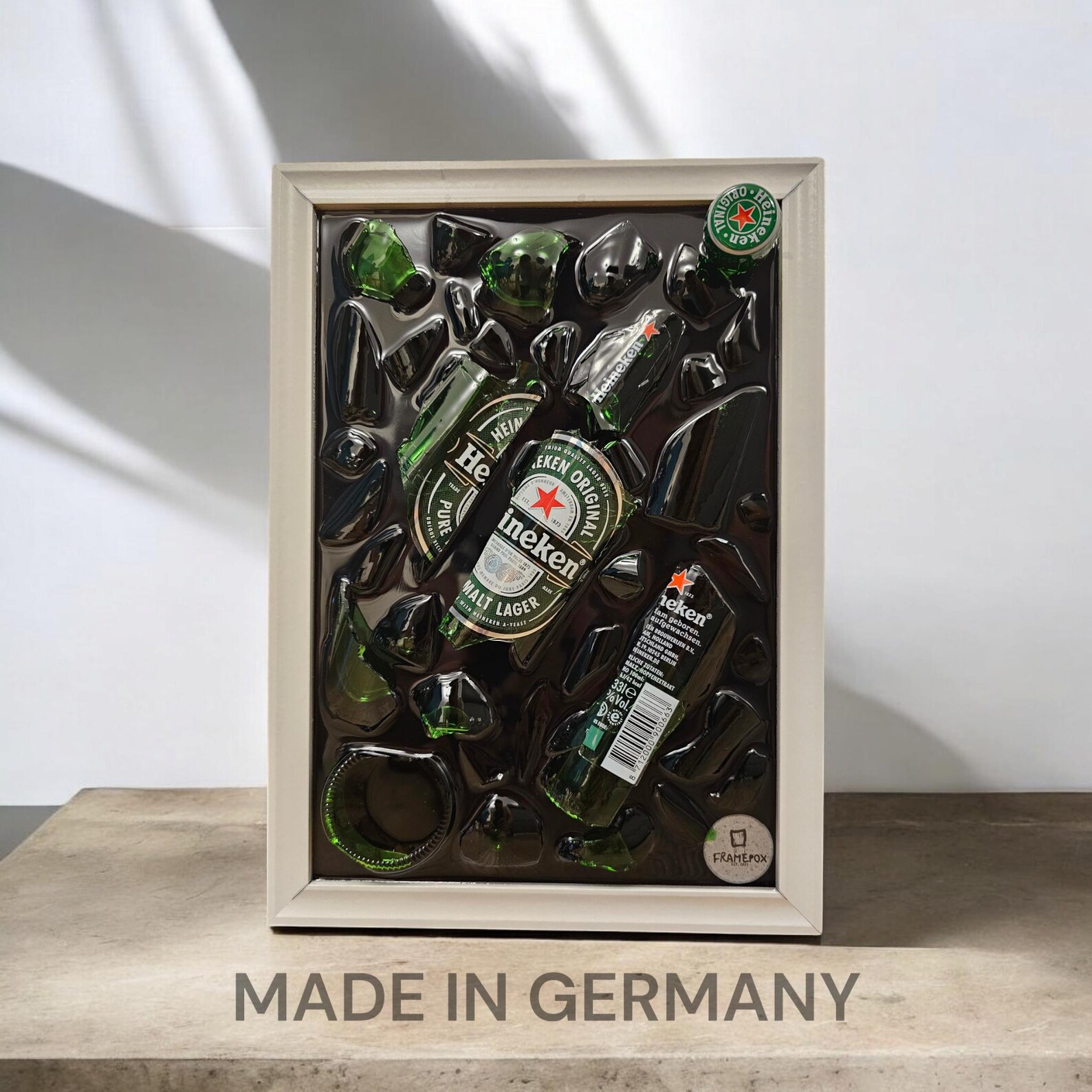 Heineken Bottle Frame Epoxy Wall Art, Decorative Broken Glass Wall Art ...