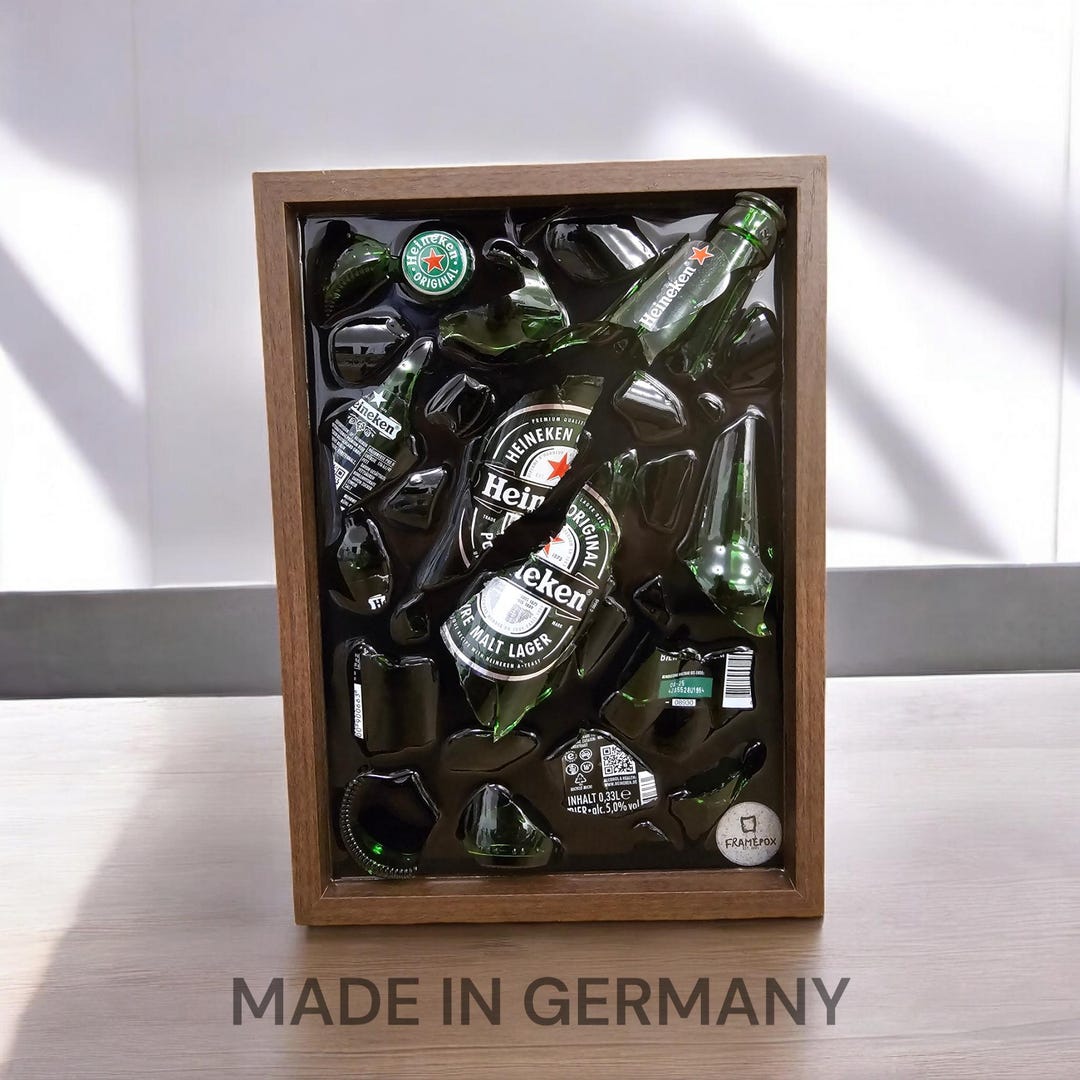 Heineken Bottle Frame Epoxy Wall Art, Decorative Broken Glass Wall Art ...