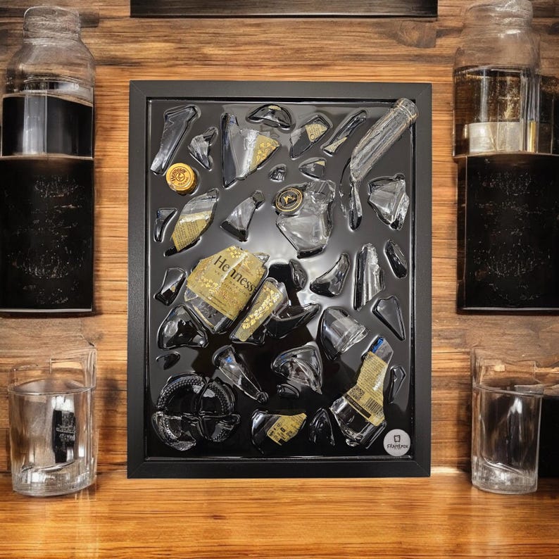 Epoxy Hennessy Broken Bottle Wall Art, Broken Bottle Art, Glass Wall ...