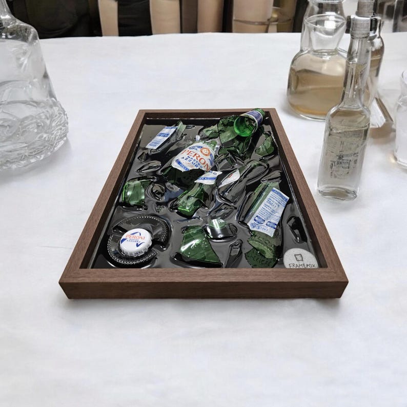 Peroni Nastro Bottle Frame Epoxy Wall Art, Decorative Broken Glass Wall ...