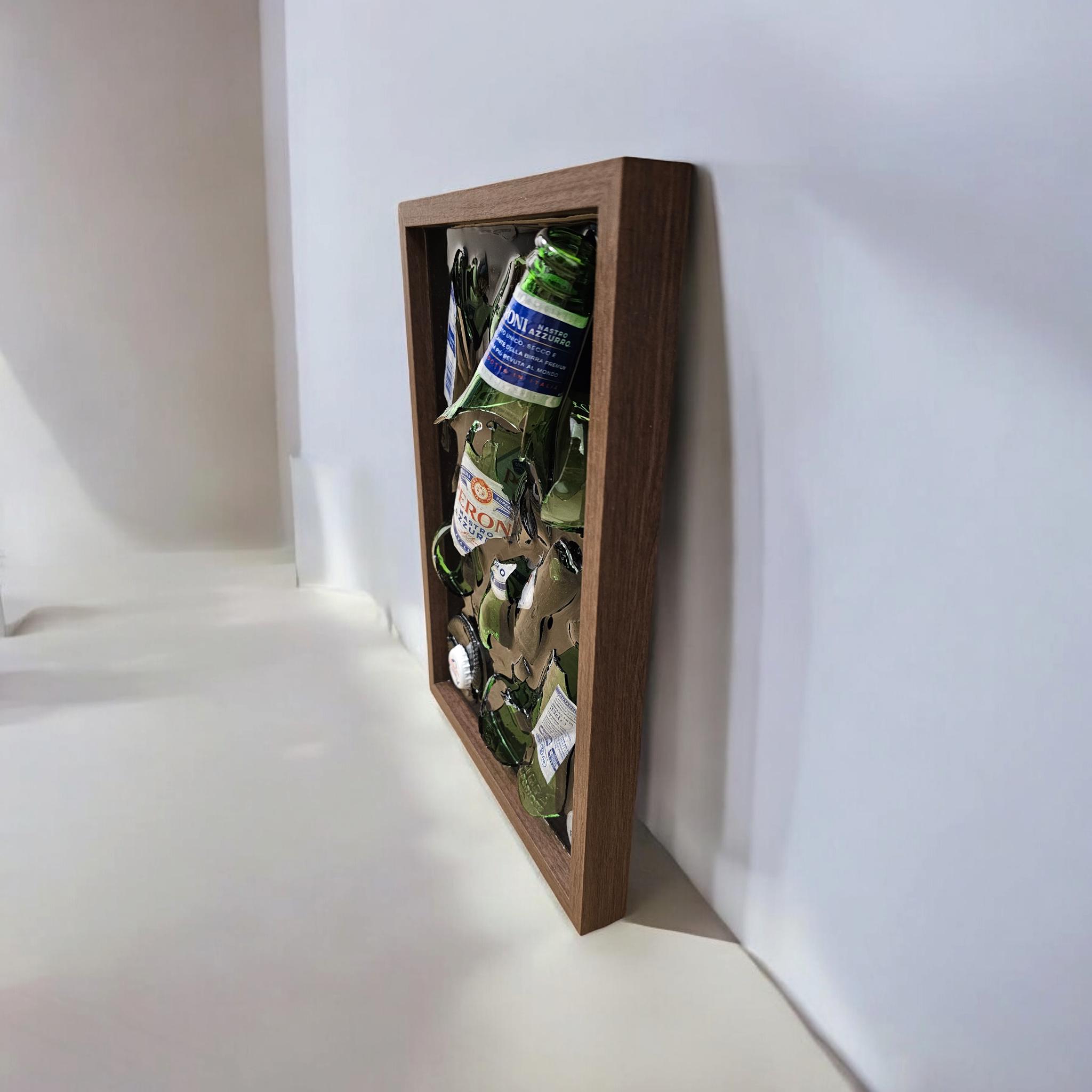 Peroni Nastro Bottle Frame Epoxy Wall Art, Decorative Broken Glass Wall ...