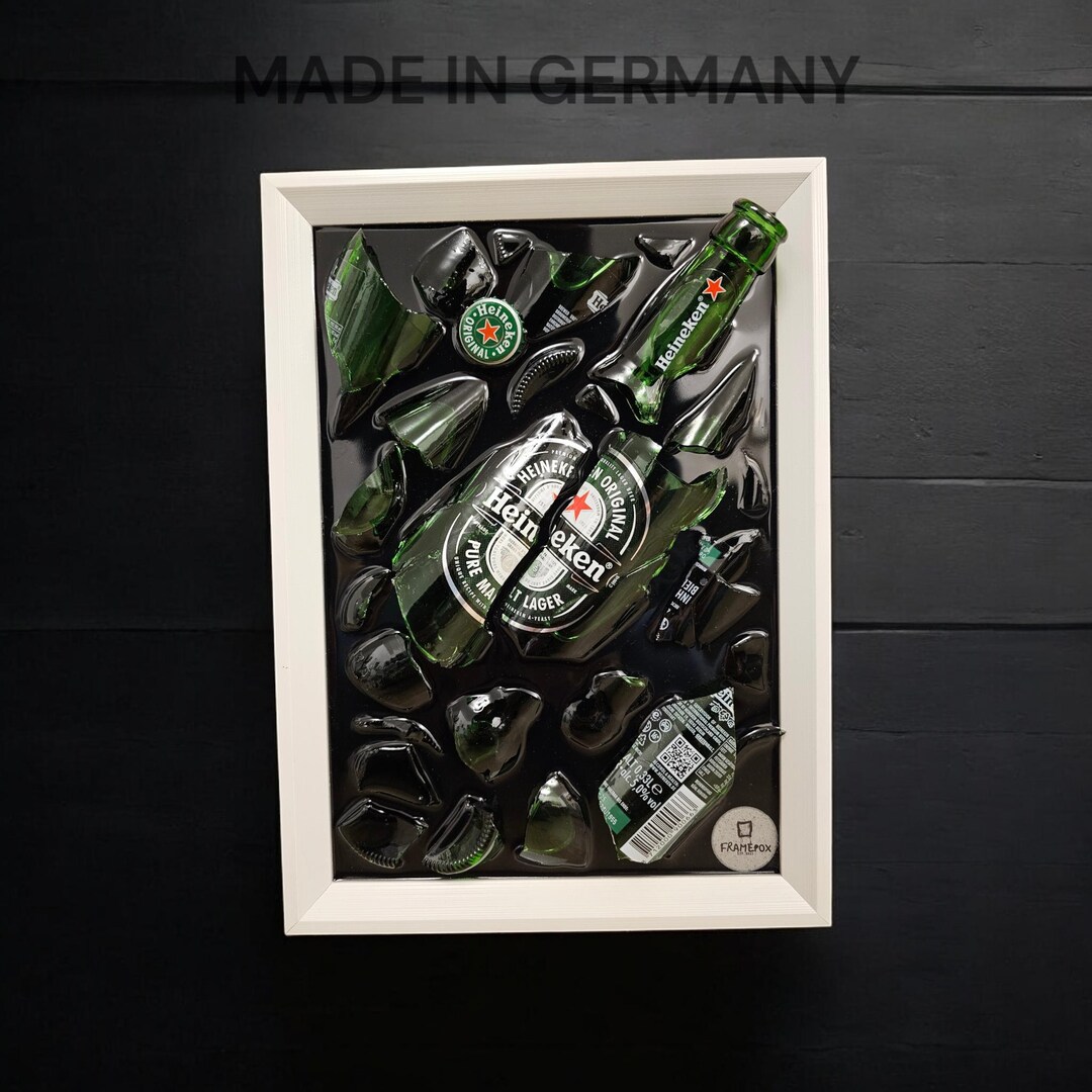 Heineken Bottle Frame Epoxy Wall Art, Decorative Broken Glass Wall Art ...