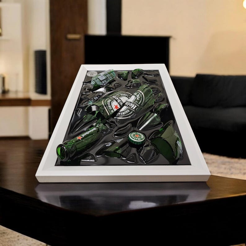 Heineken Bottle Frame Epoxy Wall Art, Decorative Broken Glass Wall Art ...