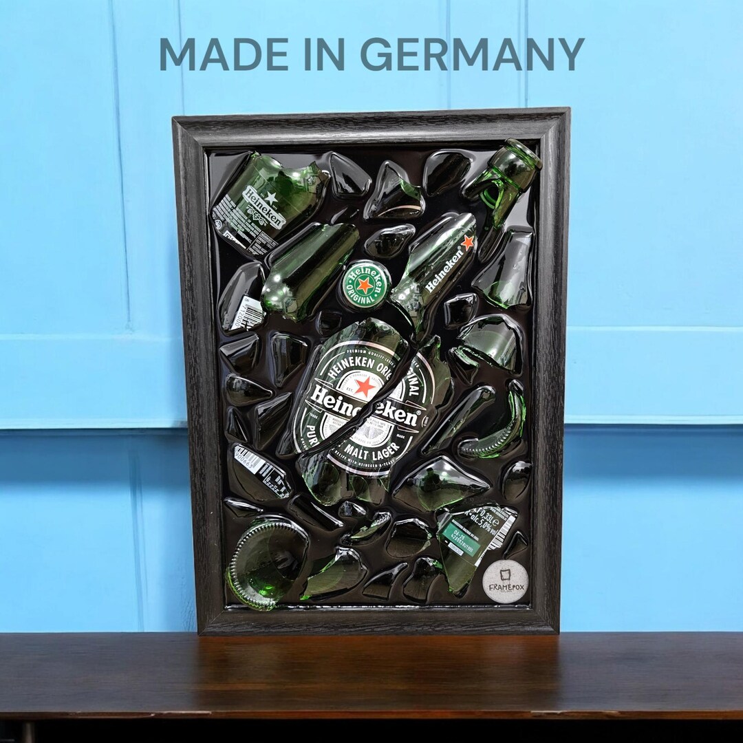 Heineken Bottle Frame Epoxy Wall Art, Decorative Broken Glass Wall Art ...