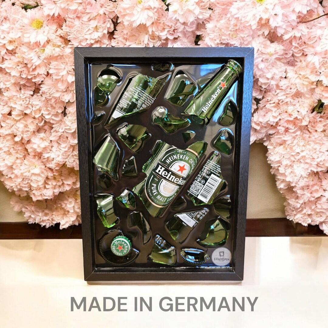Heineken Bottle Frame Epoxy Wall Art, Decorative Broken Glass Wall Art ...