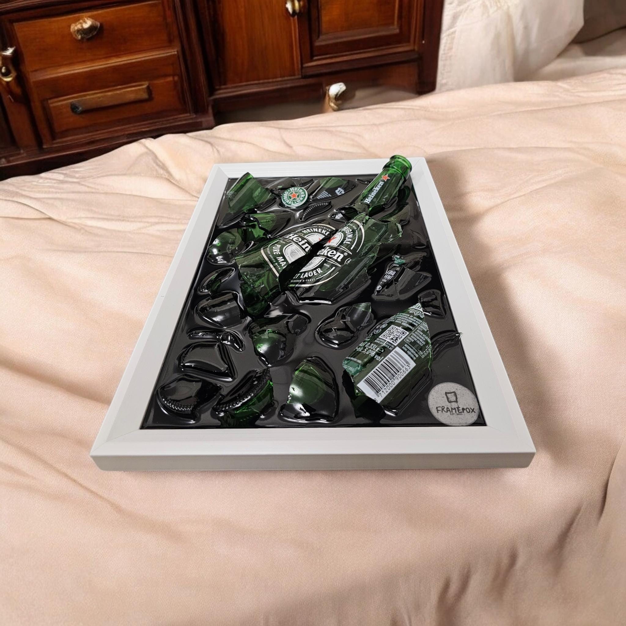 Heineken Bottle Frame Epoxy Wall Art, Decorative Broken Glass Wall Art ...