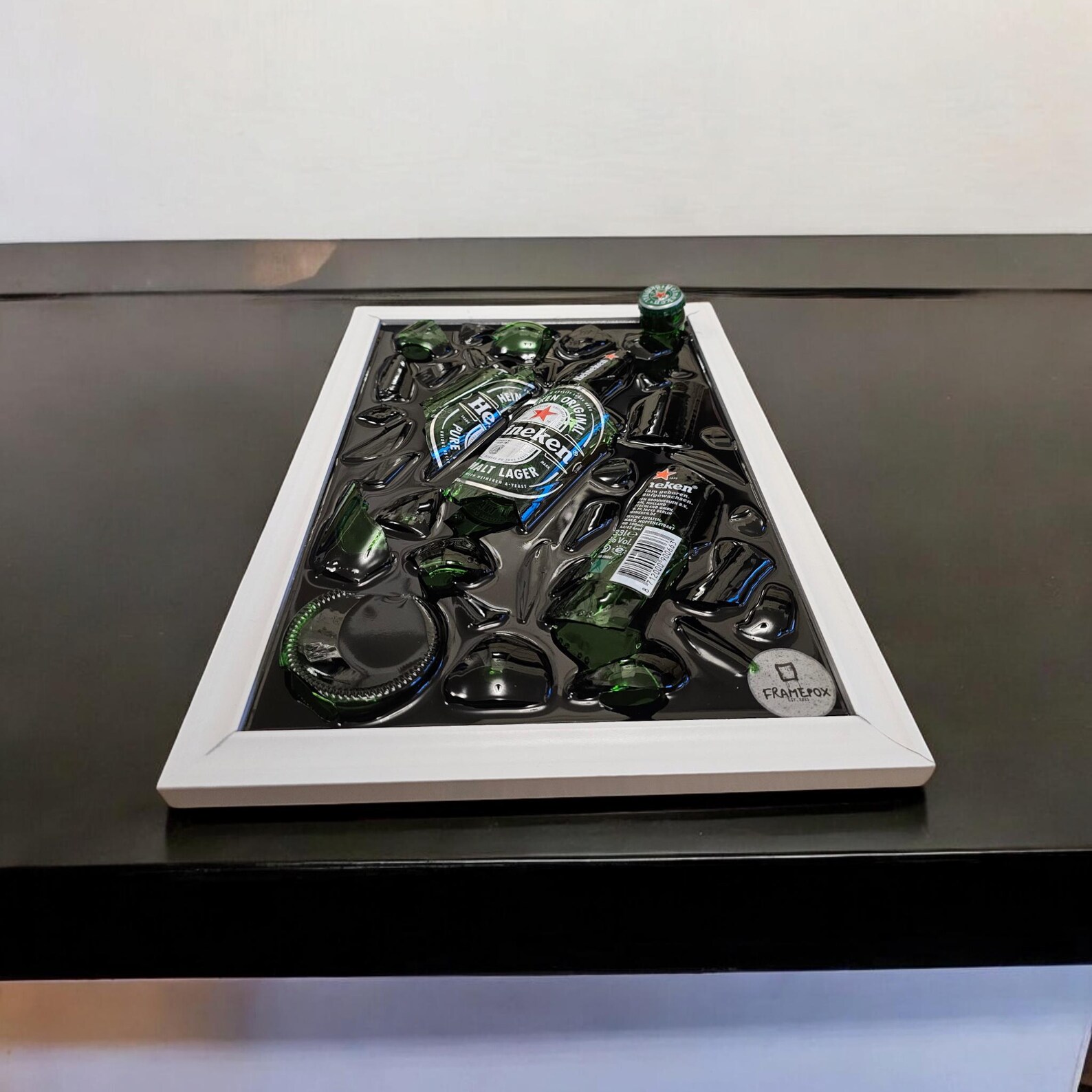 Heineken Bottle Frame Epoxy Wall Art, Decorative Broken Glass Wall Art ...