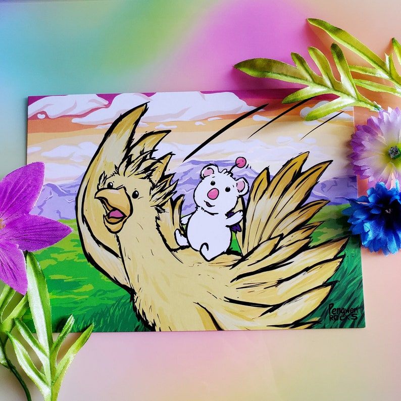 FF7 Postcard Prints, 4 Designs Chocobo Mog Yuffie Materiyaas Tifa ...