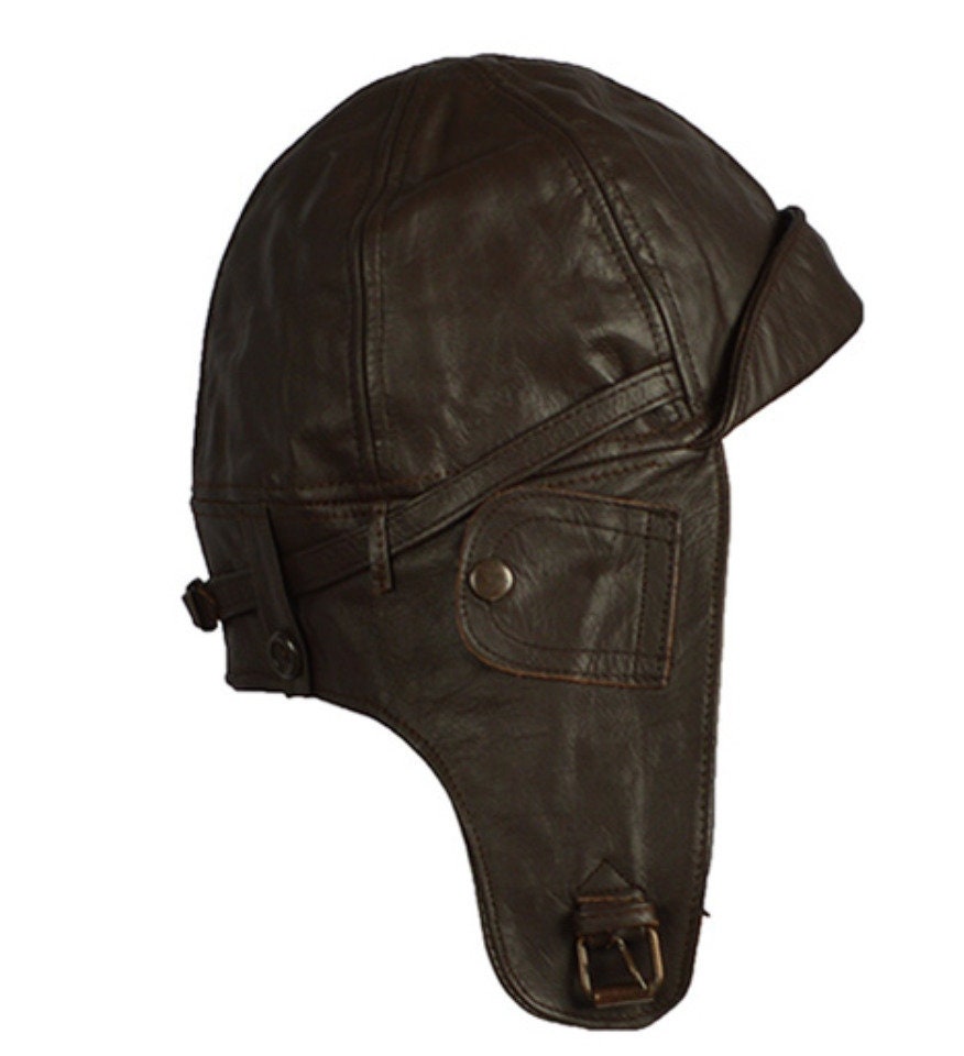 Vintage Aviation Helmet Pilot Cap Leather Lining 100% Cotton Brown ...