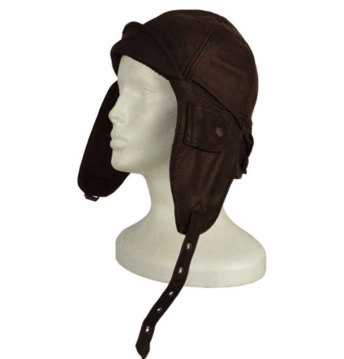 Vintage Aviation Helmet Pilot Cap Leather Lining 100% Cotton Brown ...