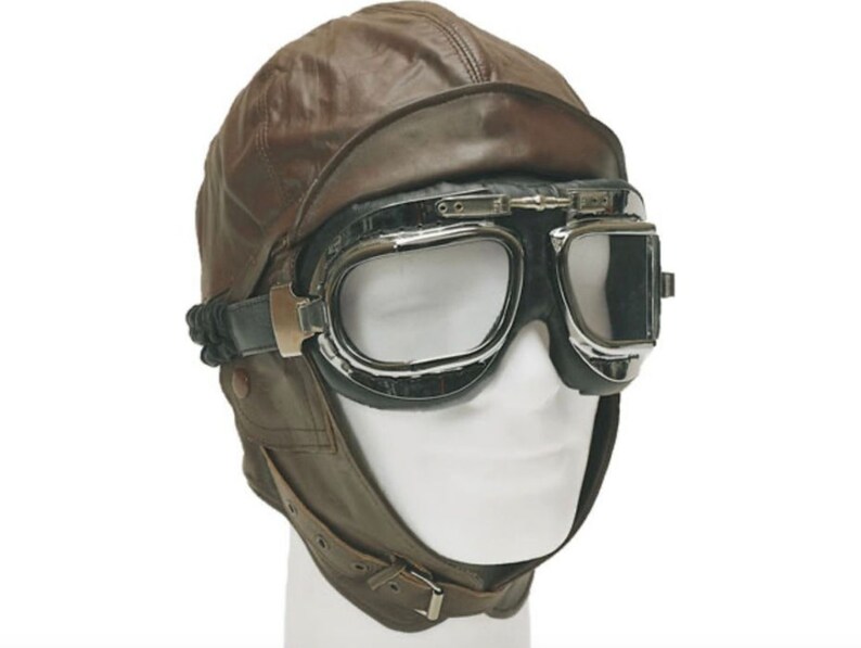 Vintage Aviation Helmet Pilot Cap Leather Lining 100% Cotton Brown ...