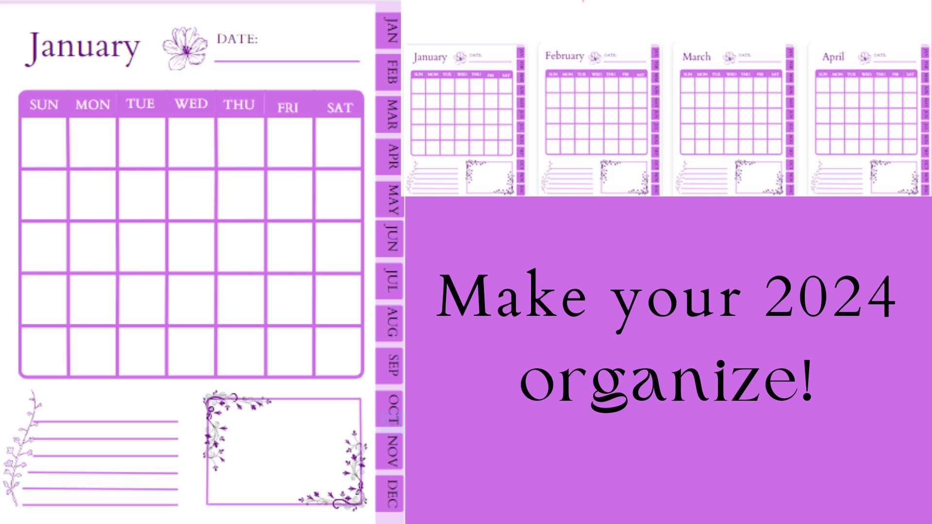 Lavender 2024 Digital Planner Digital Planner PDF Hyperlinked Monthly ...