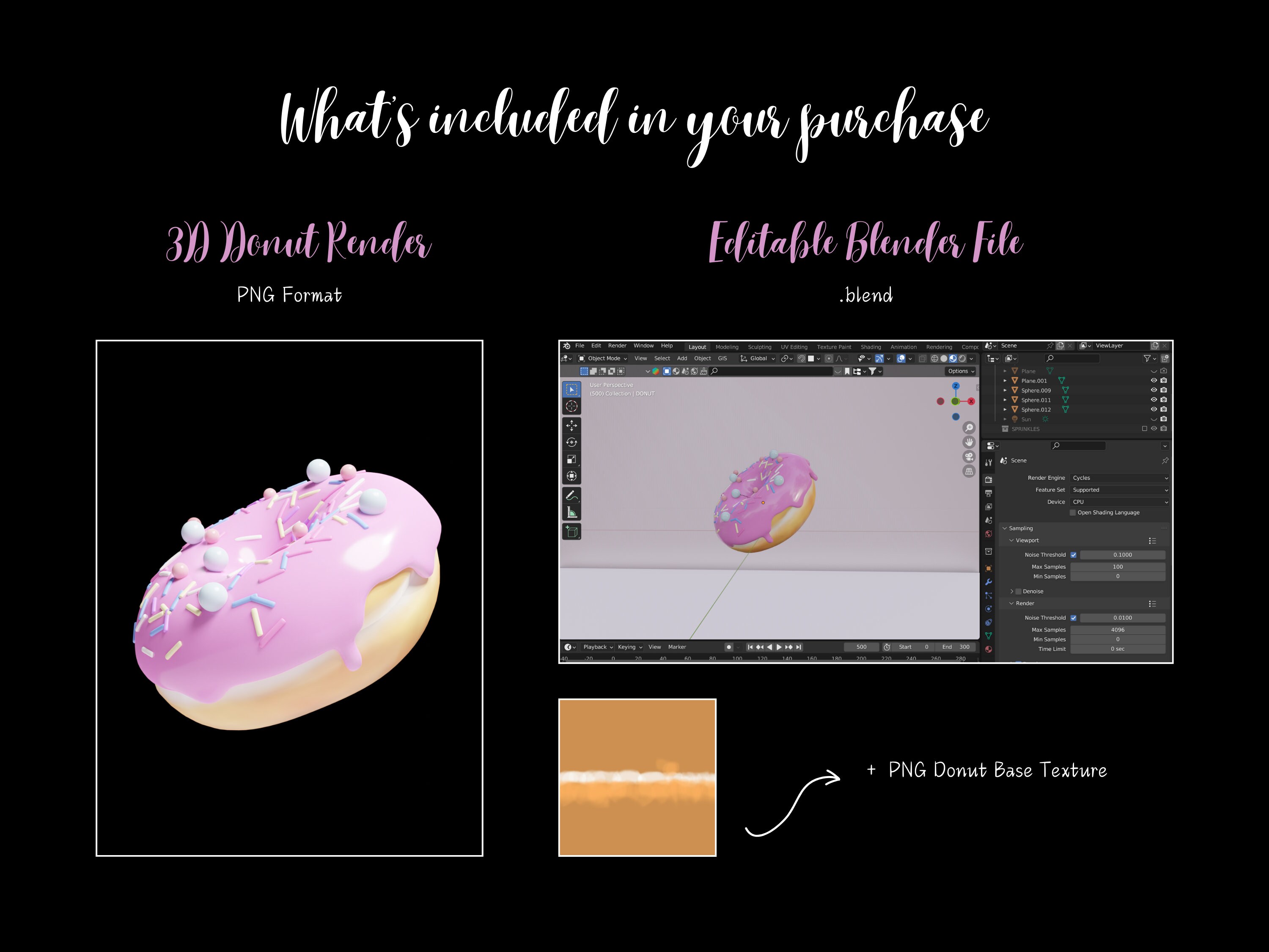 Realistic Donut 3D Model, Rendered PNG + Editable Blender (.blend) File ...