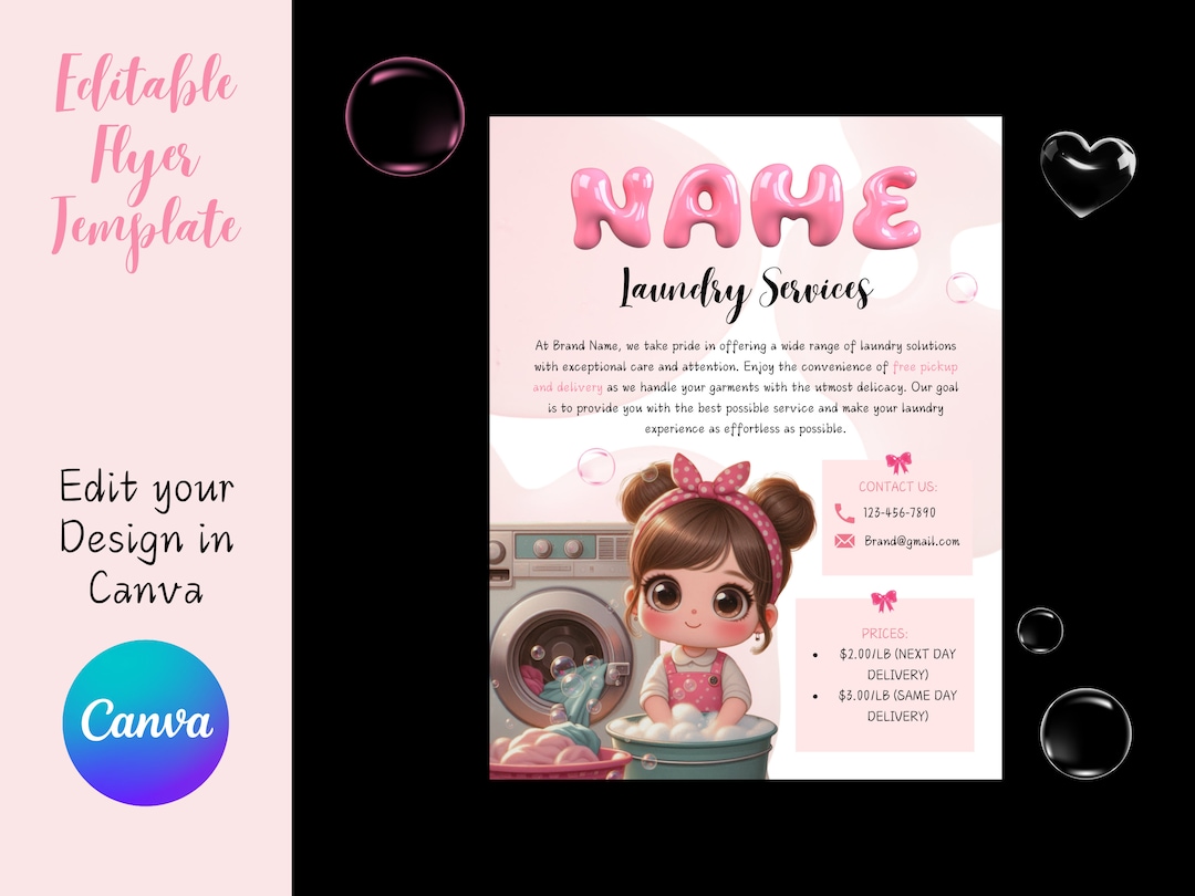 Laundry Services Flyer, Custom Laundry Service Flyer, Editable Template ...