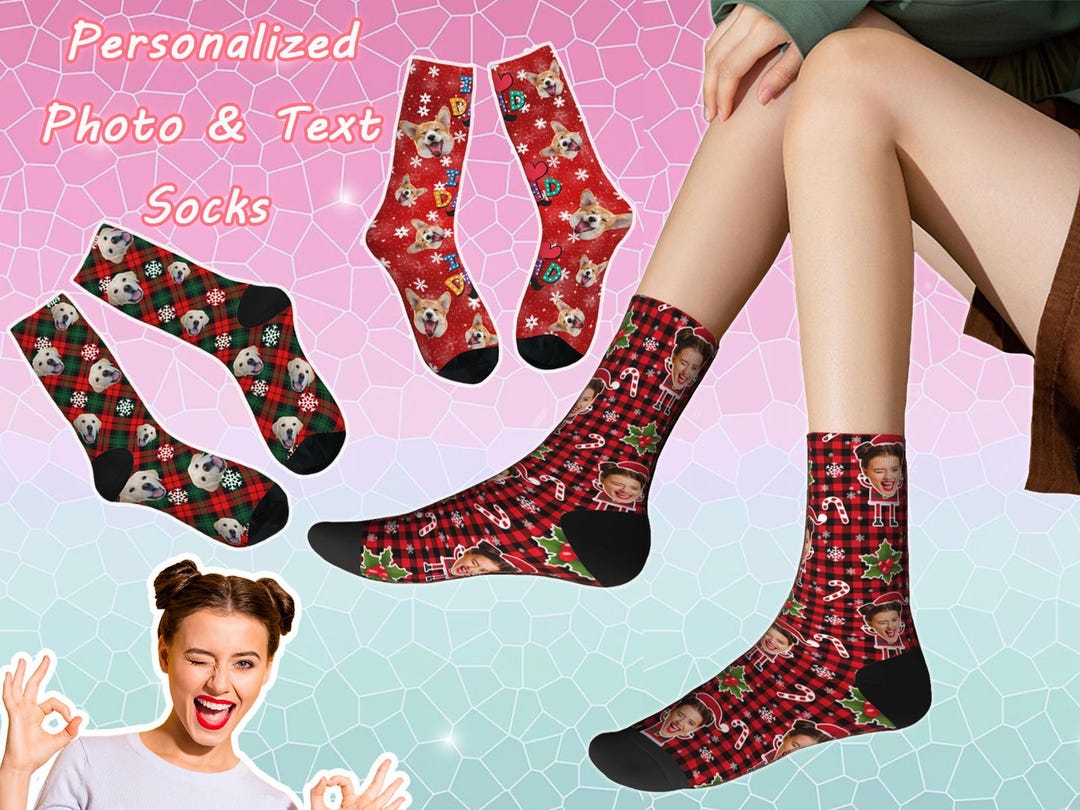 Custom Face Socks With Text, Custom Photo Socks, Photo Socks Custom Designs Personalized Kids ...