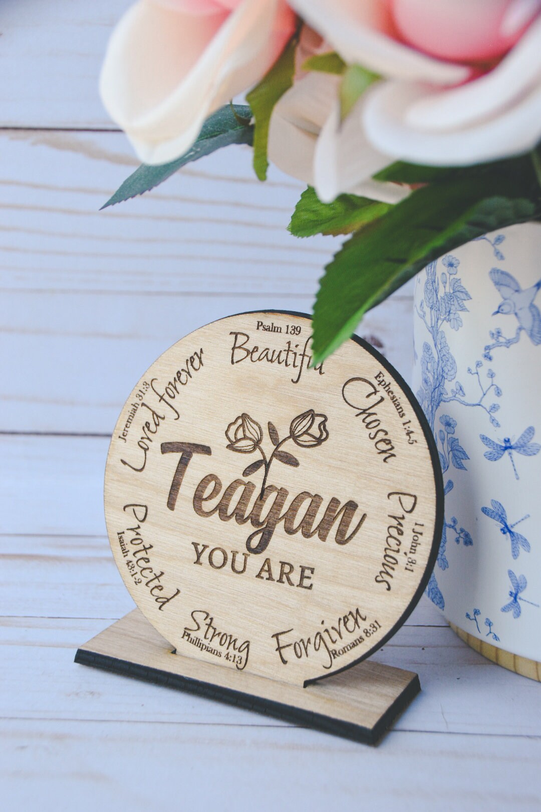 Personalized Wooden Name Plate With Biblical Affirmations and Custom ...