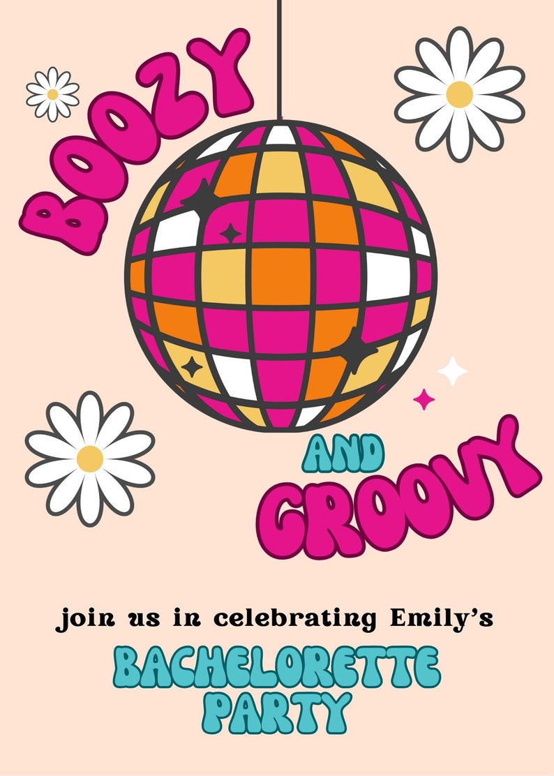 Boozy and Groovy Bachelorette Invitation | Bachelorette Invitation ...