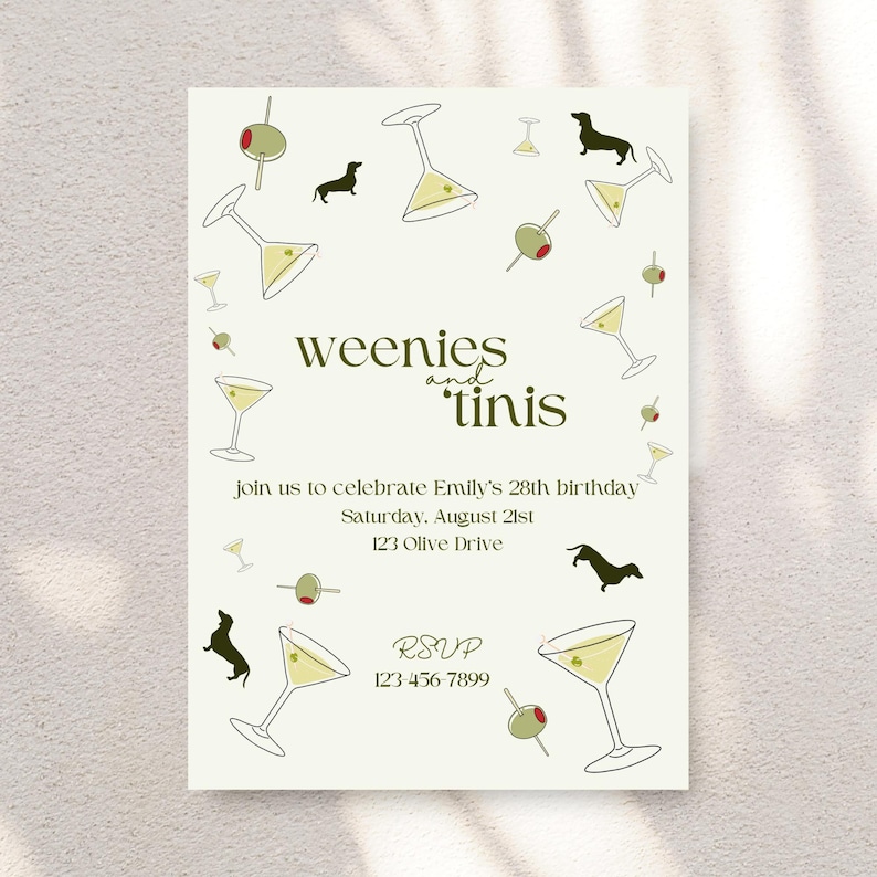 Weenies and Tinis Birthday Invitation | Birthday Invitation & Itinerary ...