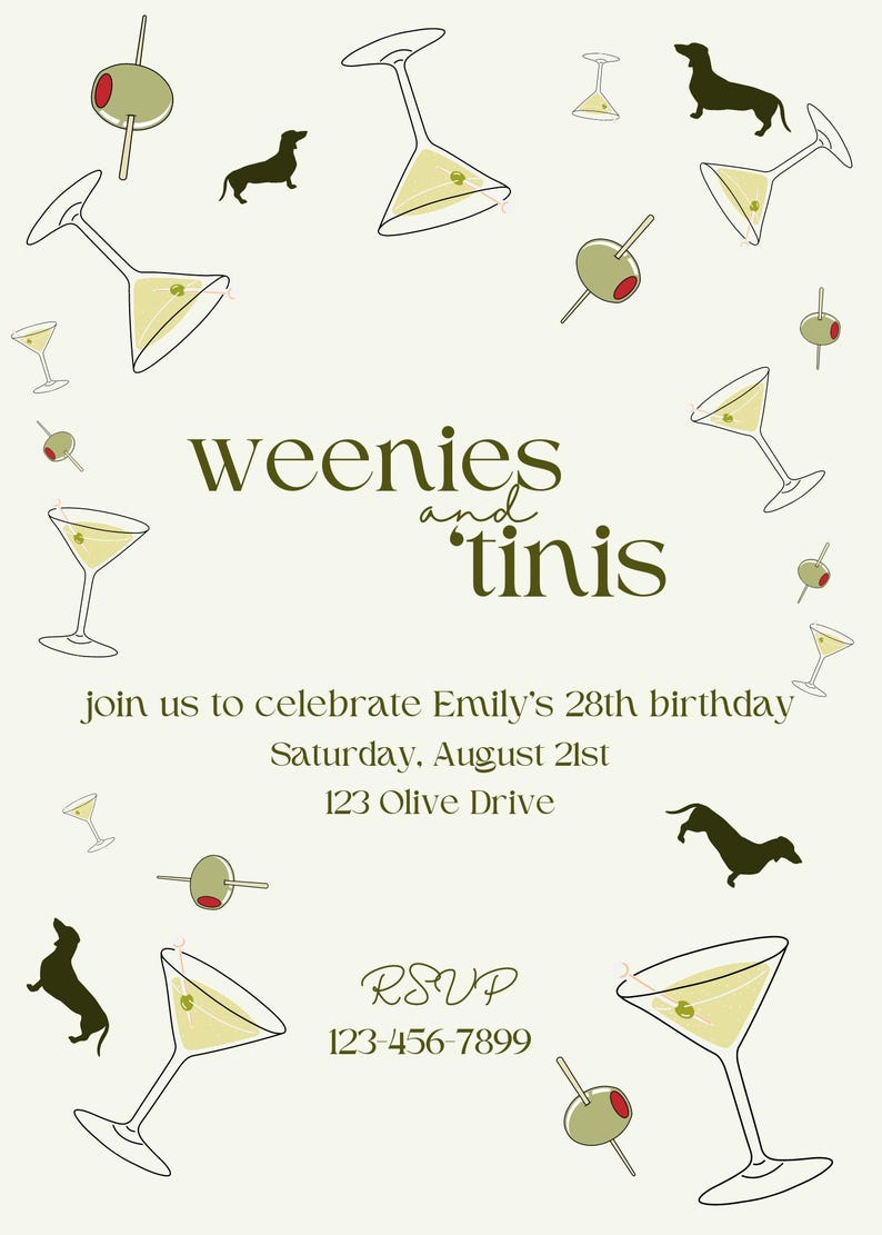 Weenies and Tinis Birthday Invitation | Birthday Invitation & Itinerary ...