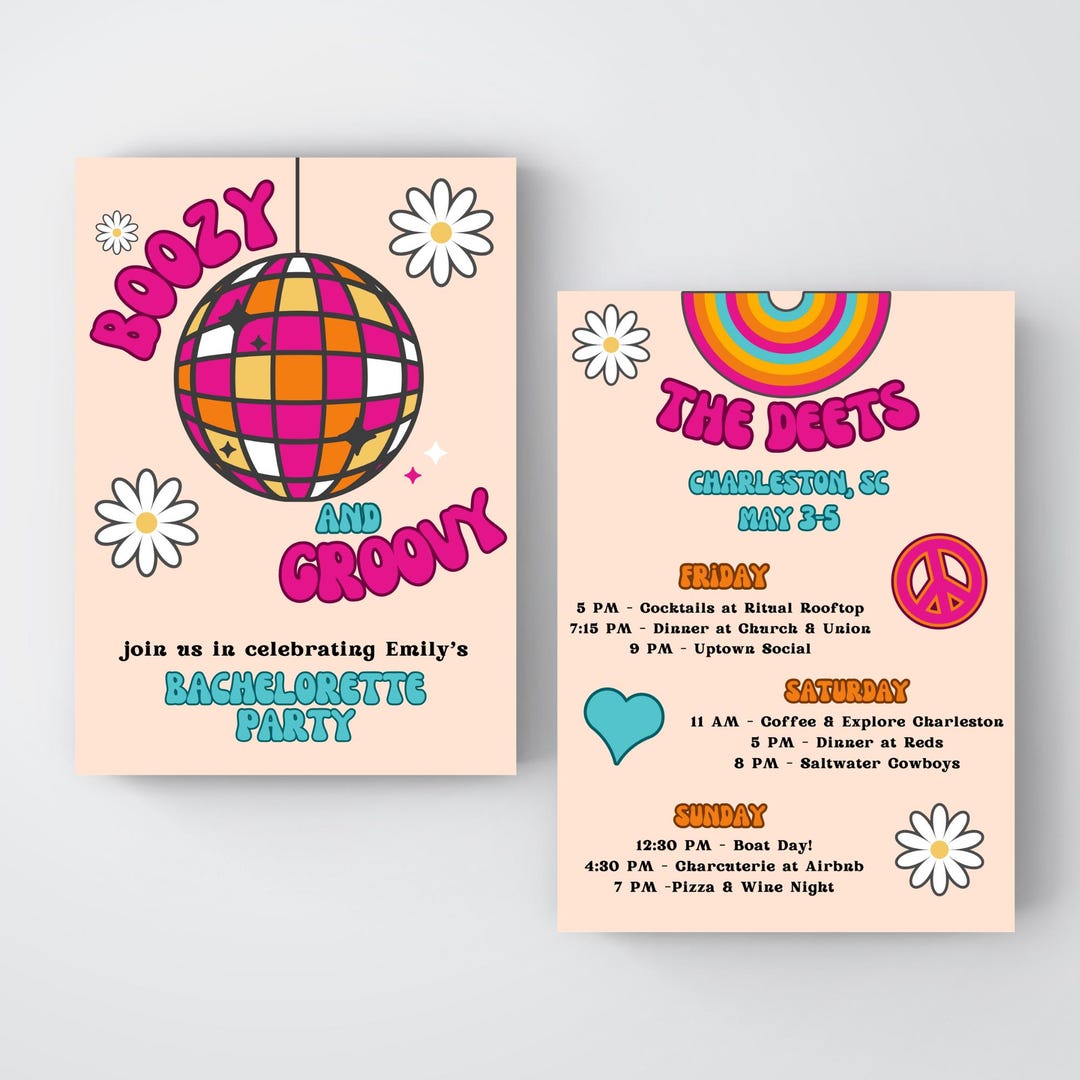 Boozy and Groovy Bachelorette Invitation | Bachelorette Invitation ...