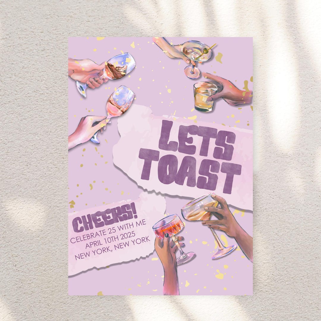 Lets Toast Birthday Invitation | Birthday Party Invitation | Lets Toast ...