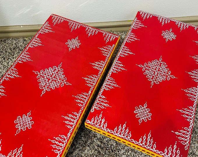 Decorative Wood Panels, Kolam, Muggulu, Hand Painted, Indian Style ...