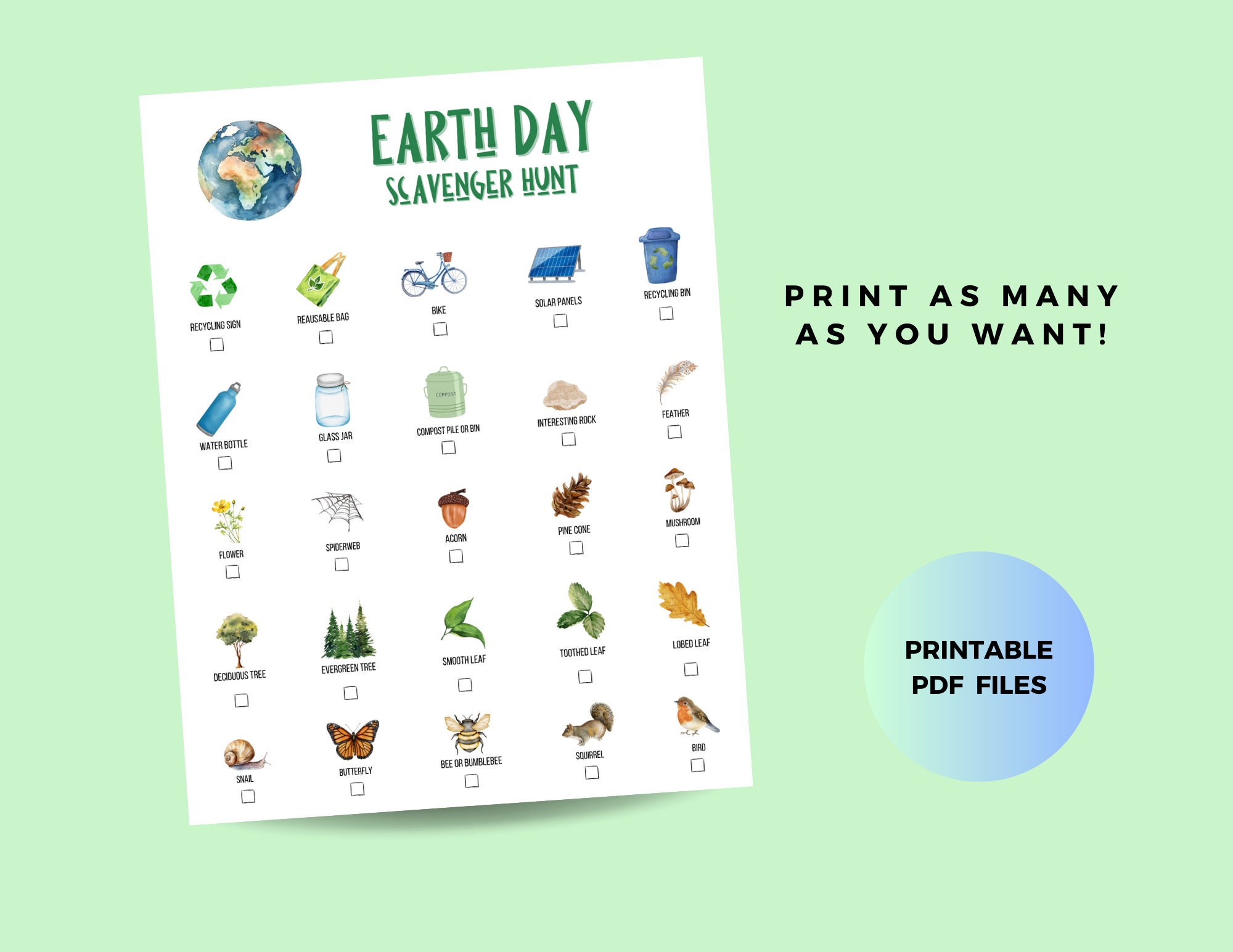 Earth Day Scavenger Hunt, Printable Outdoor Scavenger Hunt, Spring ...