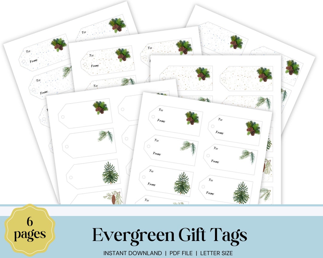 Elegant Evergreen Illustrated Gift Tags, Simple Minimalist Printable ...