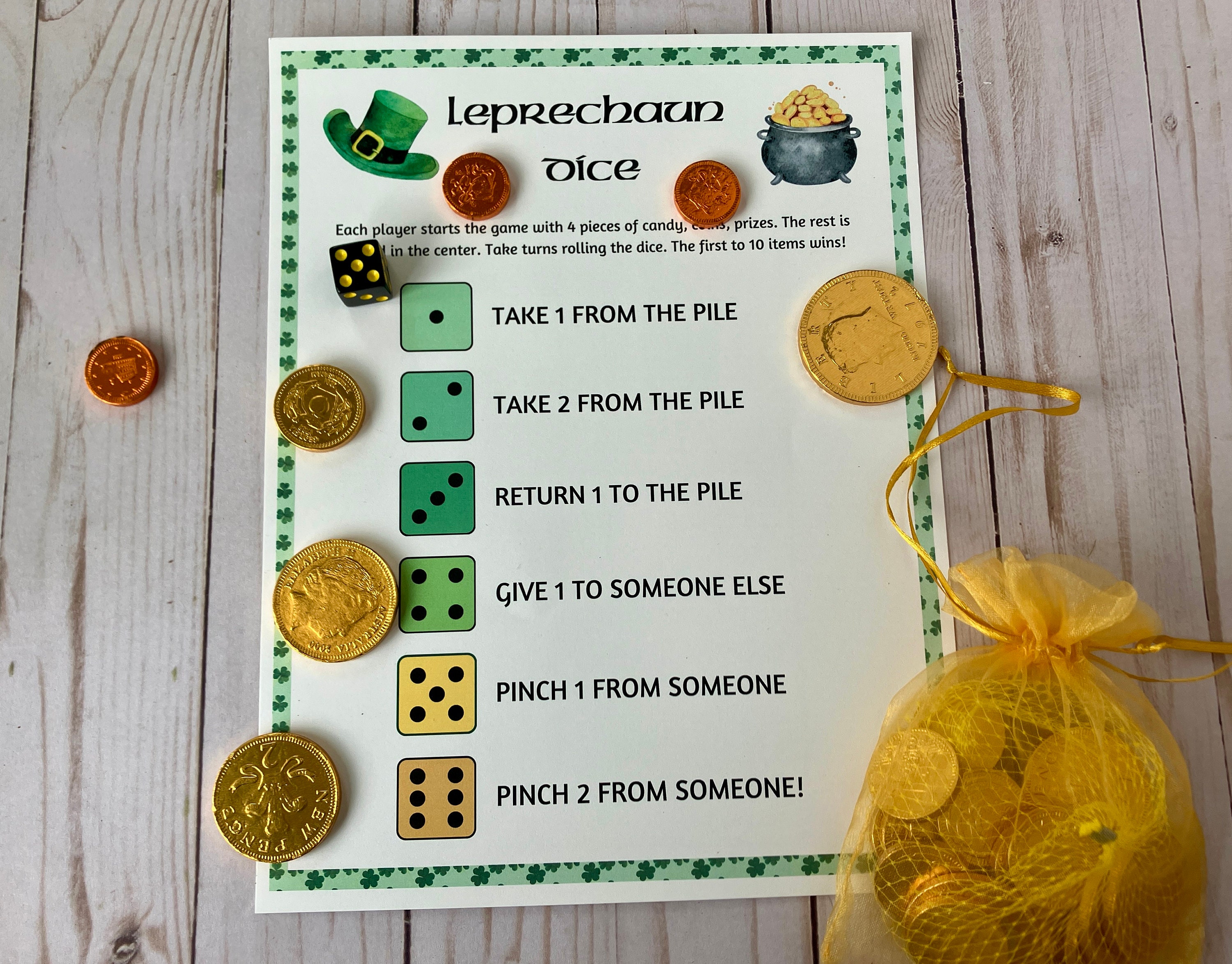 Leprechaun Dice Game, St. Patrick's Day Candy Dice Game, Printable Roll ...